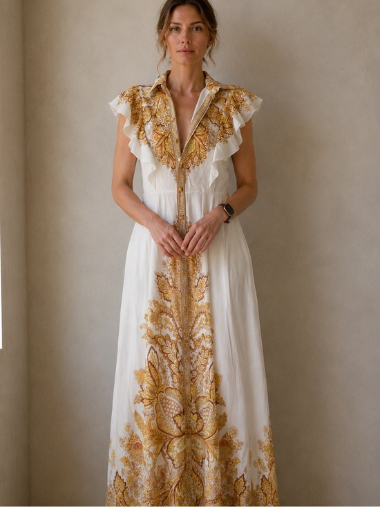 karolina | Dresses | Karolina Cream Orange Whimsy Paisley Maxi Dress ...